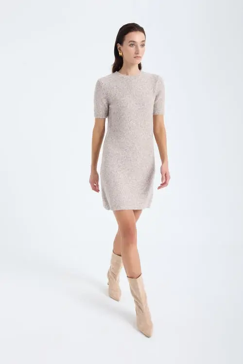 MONLICIA Rune Short Sleeve Knit Dress - Ecru
