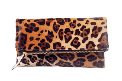 THE ARTISAN & COMPANY Leopard Print Calf Hair Clutch - Brown