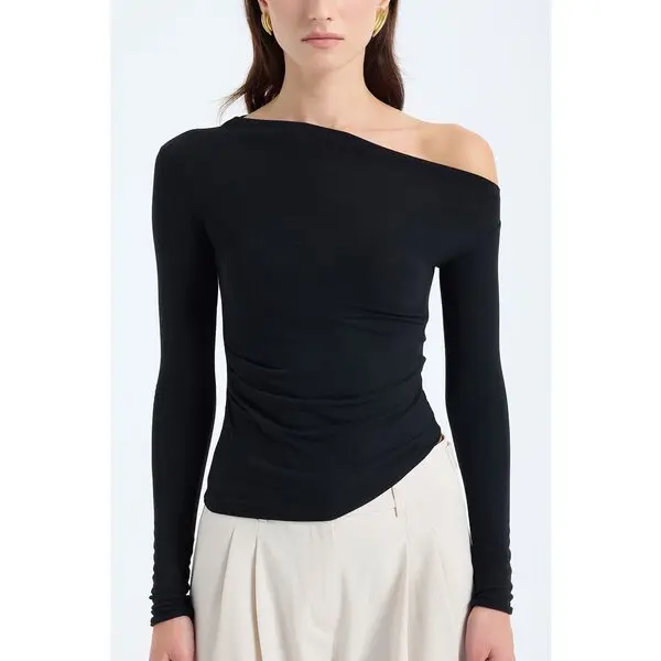 MONLICIA Aura One-shoulder Draped Stretch Top - Black