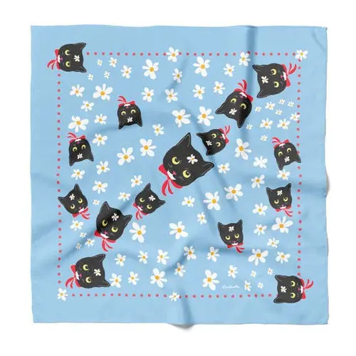 CENTINELLE Naoko Cat Cotton Silk Bandana - Blue