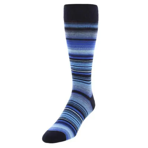 Trafalgar Aciano Micro Multi-stripe Mid-calf Dress Socks - Multiple Blues Micro Stripes