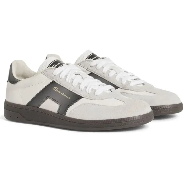 Santoni Leather And Suede Lace-up Sneakers - White