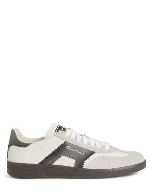 Santoni Leather And Suede Lace-up Sneakers - White