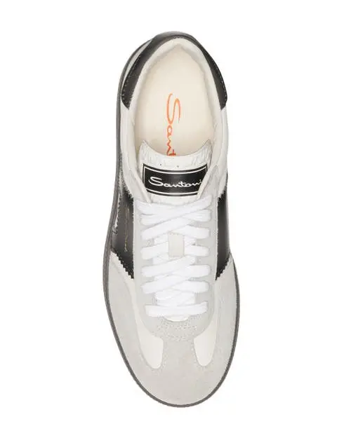 Santoni Leather And Suede Lace-up Sneakers - White