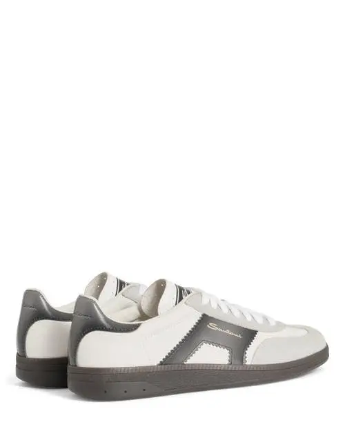Santoni Leather And Suede Lace-up Sneakers - White