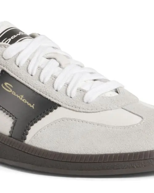 Santoni Leather And Suede Lace-up Sneakers - White
