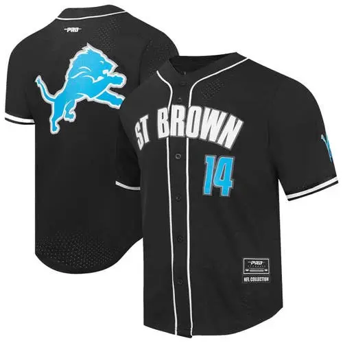 PRO STANDARD Amon-ra St. Brown Detroit Lions Player Name & Number Mesh Button-up Baseball Shirt - Black