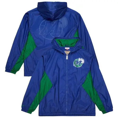 Mitchell & Ness Dallas Mavericks Playmaker Full-zip Hooded Windbreaker Jacket