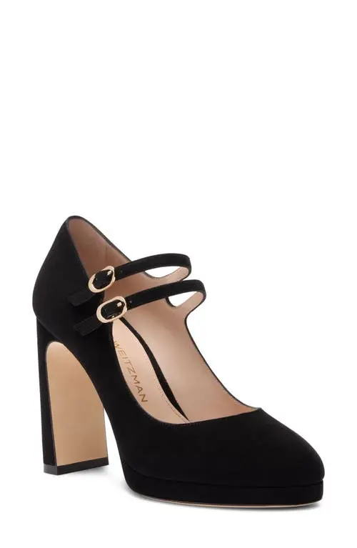 STUART WEITZMAN Babette Platform Mary Jane Pump - Black Suede