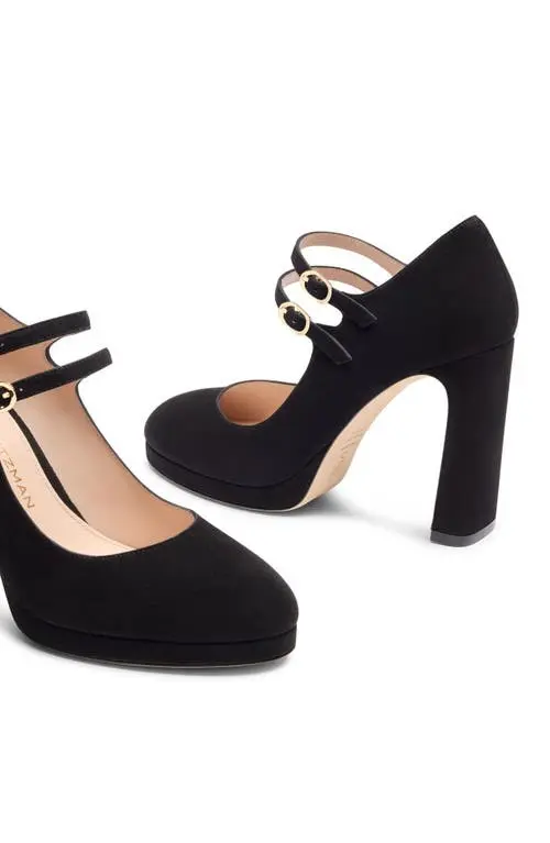 STUART WEITZMAN Babette Platform Mary Jane Pump - Black Suede