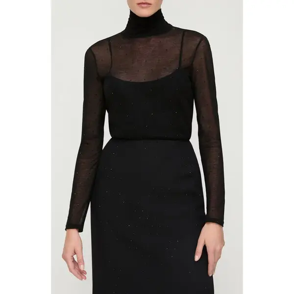 Lafayette 148 New York Sheer Embellished Turtleneck Sweater