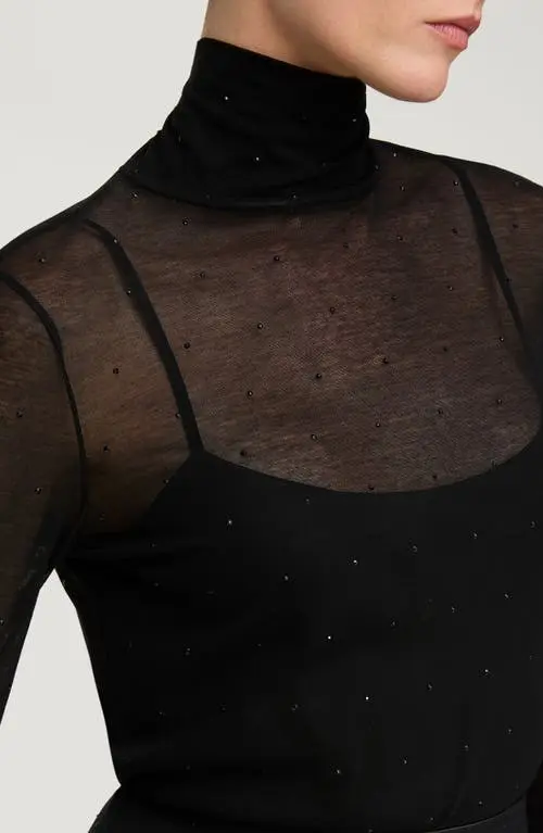 Lafayette 148 New York Sheer Embellished Turtleneck Sweater