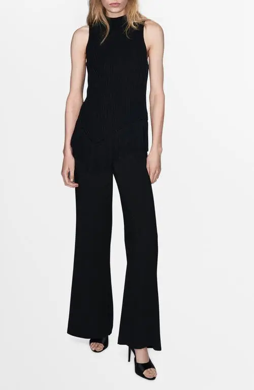 Mango Fringe Sleeveless Wide Leg Jumpsuit - Black