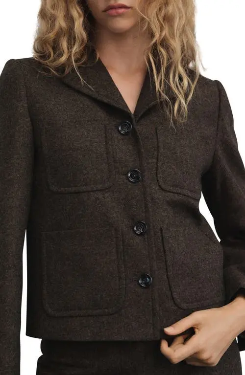 Mango Speckled Crop Wool Blend Jacket - Brown