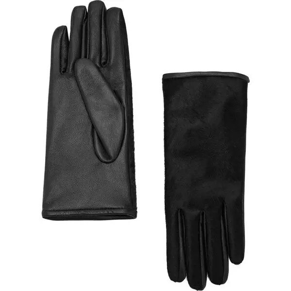 Mango Leather And Faux Fur Reversible Gloves - Black