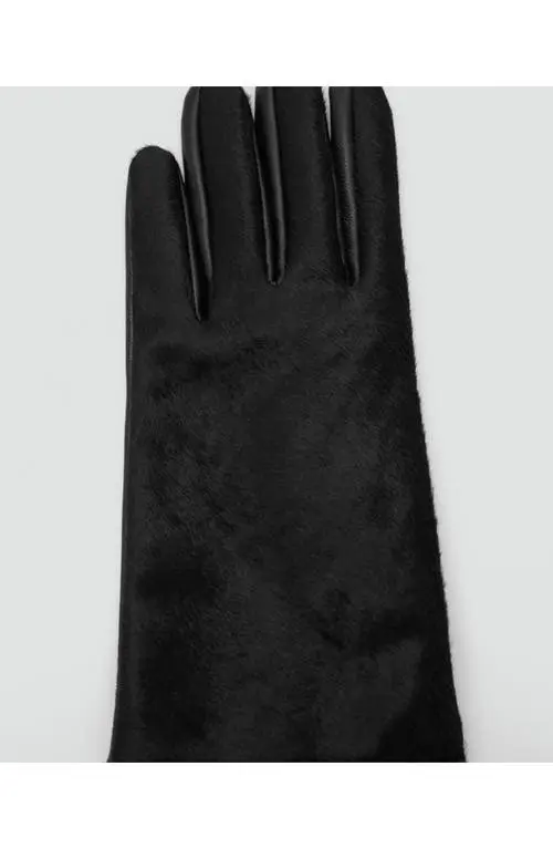 Mango Leather And Faux Fur Reversible Gloves