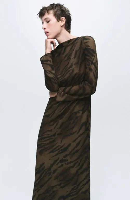 Mango Satin Animal Print Midi Dress