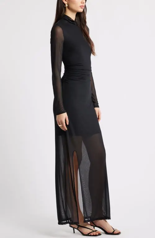 Buy OPEN EDIT Long Sleeve Mesh Maxi Dress - Black At 25% Off | Editorialist