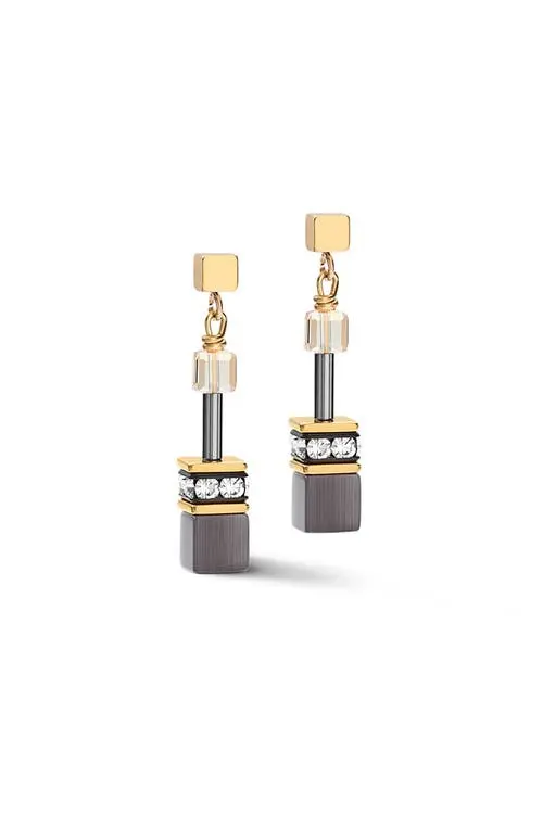 COEUR DE LION Geocube Gold Earrings - Gray