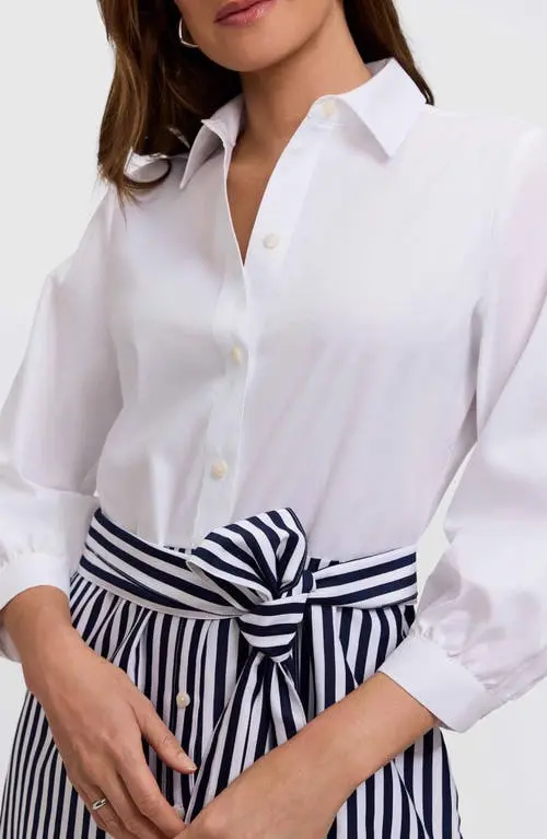 Foxcroft Esther Tie Waist Midi Shirtdress - Blue/white