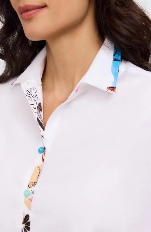 Foxcroft Floral Trimmed Cotton Blend Shirt