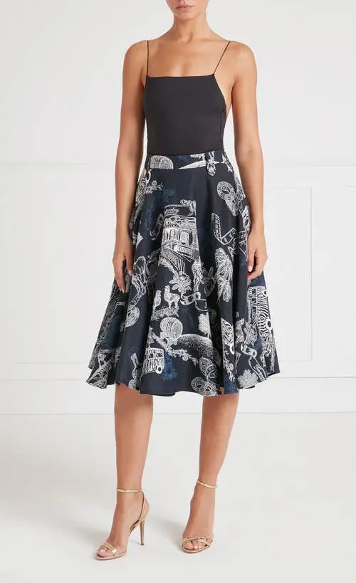 TEMPERLY LONDON Anniversary Printed Toile De Jouy Skirt - Twilight