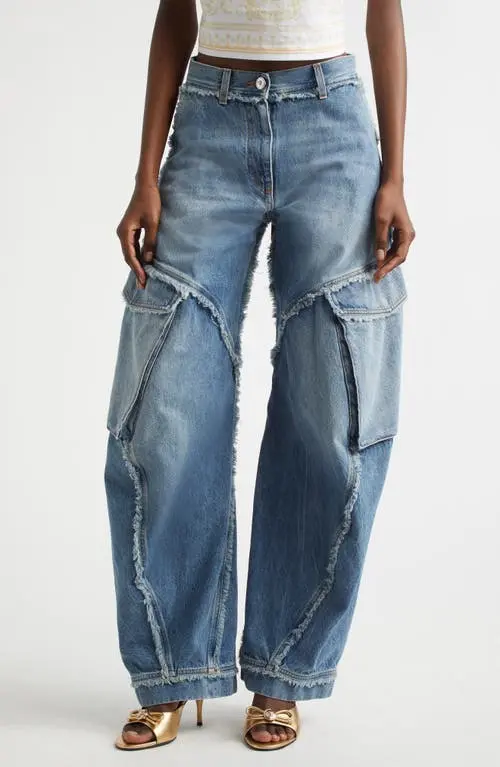 Versace Frayed Wide-leg Cargo Jeans