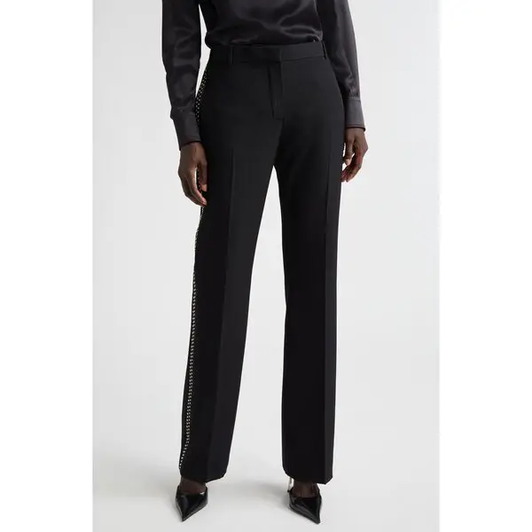 Versace Studded Wool Grain De Poudre Bootcut Pants - Black