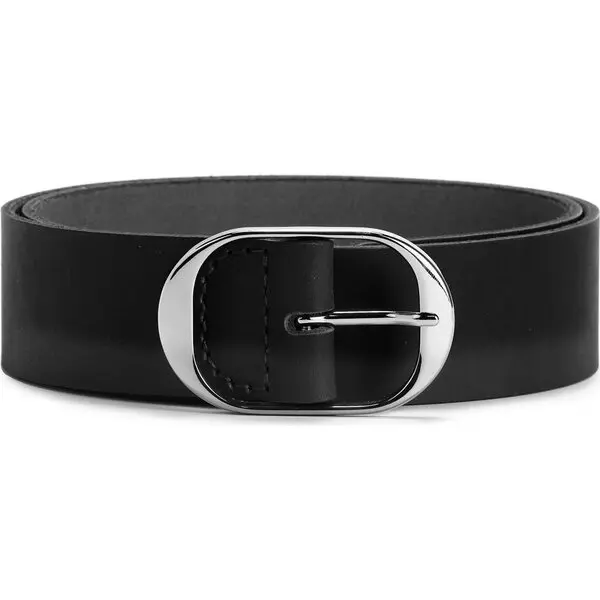EZRA ARTHUR Oval Buckle Leather Belt 45mm - Black And Polished Nickel