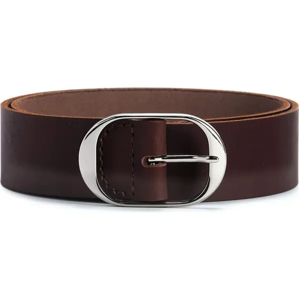 EZRA ARTHUR Oval Buckle Leather Belt 45mm - Brown And Polished Nickel