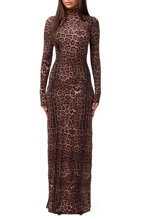 Naked Wardrobe Leopard Print Long Sleeve Maxi Dress