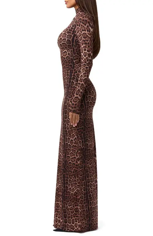 Naked Wardrobe Leopard Print Long Sleeve Maxi Dress
