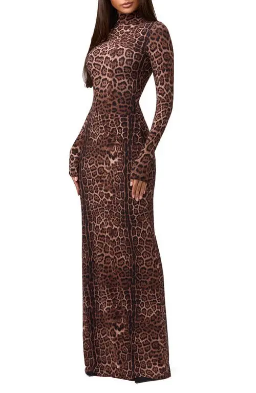 Naked Wardrobe Leopard Print Long Sleeve Maxi Dress