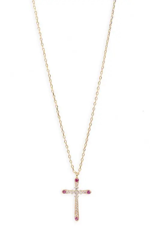Argento Vivo Cubic Zirconia Cross Pendant Necklace - Gold/red