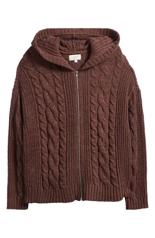PACSUN Cable Knit Zip-up Hooded Sweater - Brown