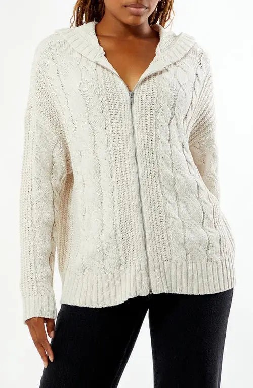 PACSUN Cable Knit Zip-up Hooded Sweater - Ivory