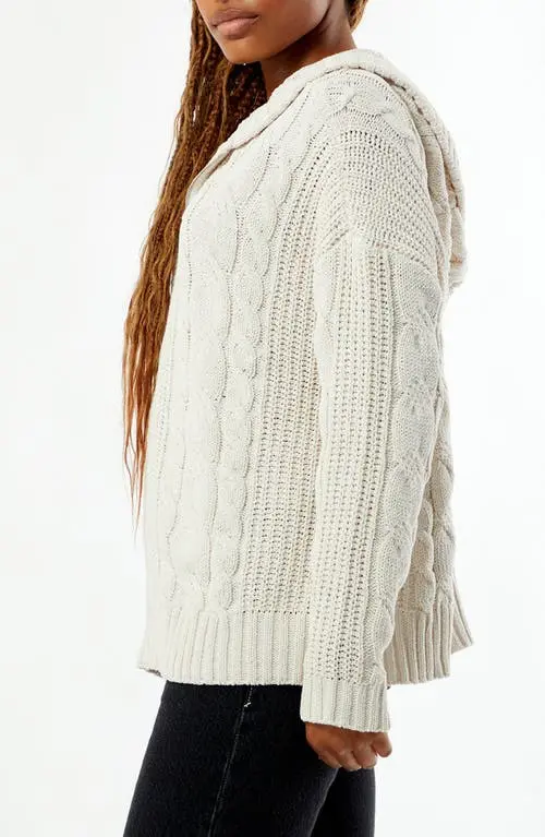 PACSUN Cable Knit Zip-up Hooded Sweater - Ivory