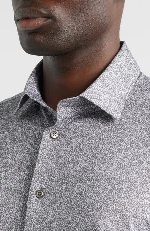 Bugatchi Miles Ooohcotton® Floral Short Sleeve Button-up Shirt - Graphite