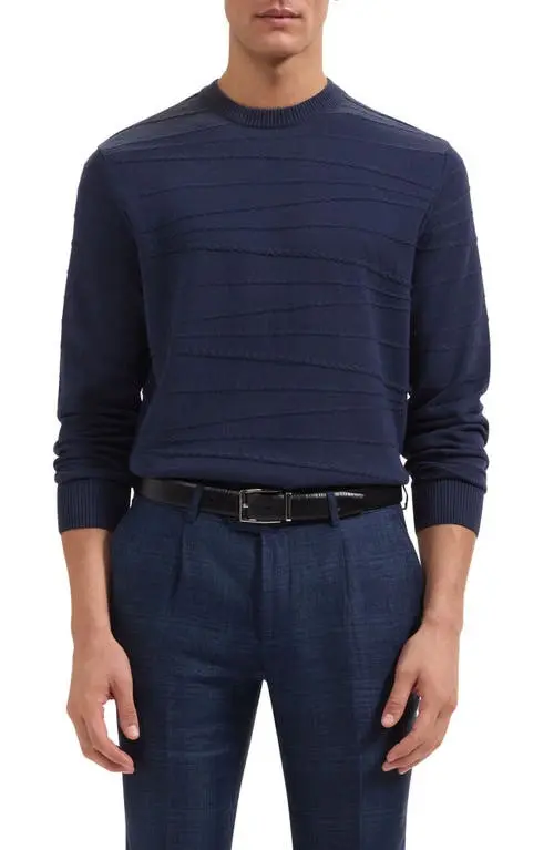 Bugatchi Cotton And Silk Crewneck Sweater - Navy