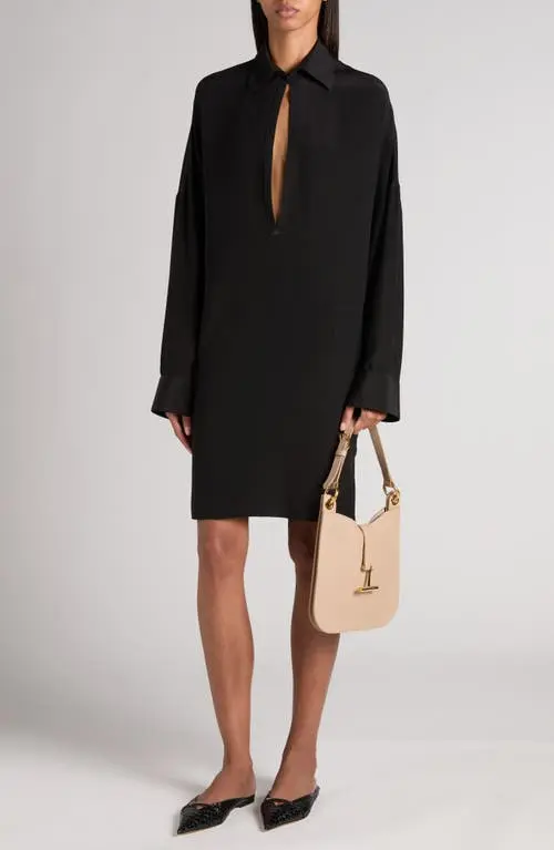 TOM FORD Long Sleeve Silk Crêpe De Chine Tunic Dress - Black