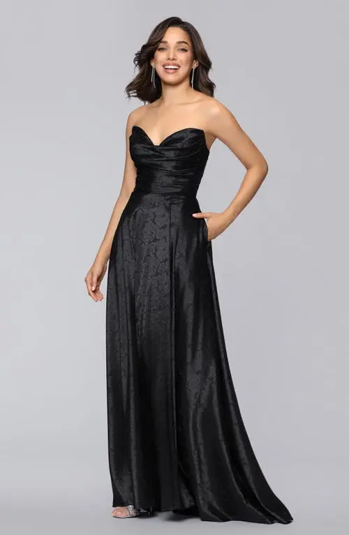 BLONDIE NITES Jacquard Strapless Gown - Black