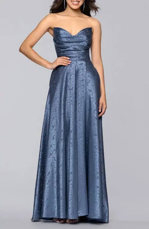 BLONDIE NITES Jacquard Strapless Gown - Slate