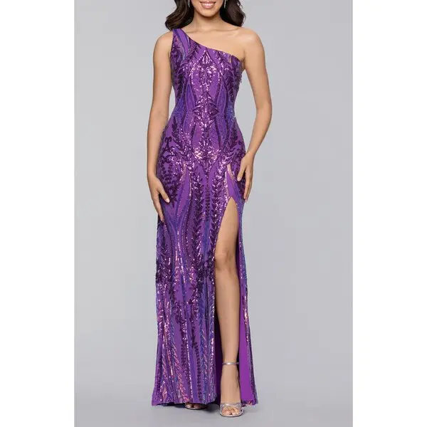 BLONDIE NITES Sequin Tie-back Gown - Purple Multi