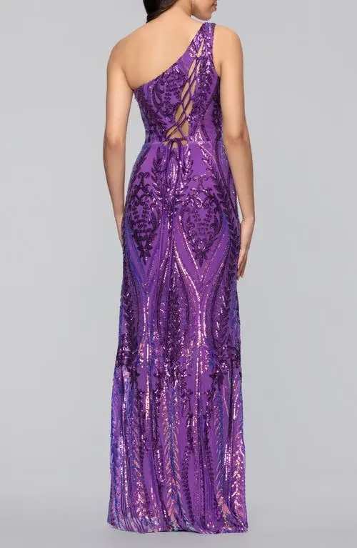 BLONDIE NITES Sequin Tie-back Gown - Purple Multi