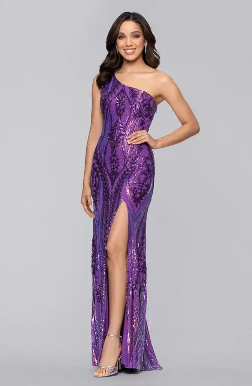 BLONDIE NITES Sequin Tie-back Gown - Purple Multi