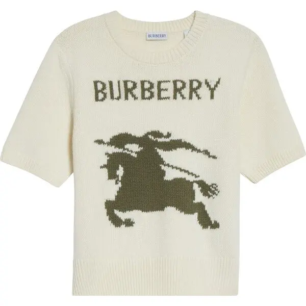 Burberry Skylar Short Sleeve Wool & Cashmere Sweater - Ceramic White