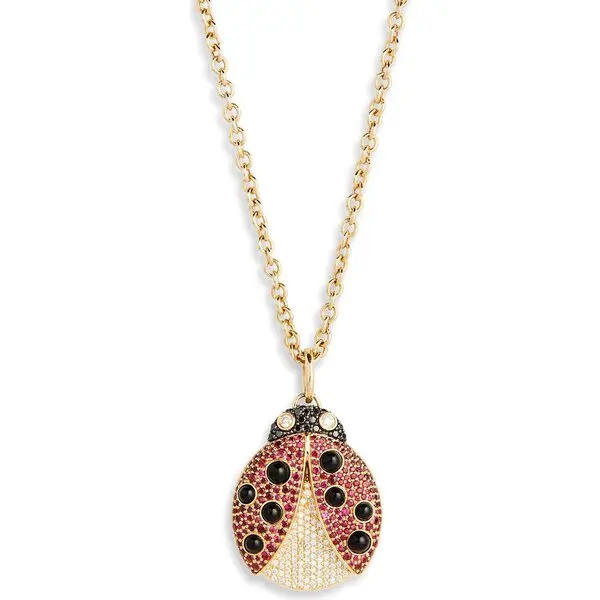 GRACE WINFREY Ruby And Diamond Ladybug Pendant Necklace - Ruby/diamond/black Onyx