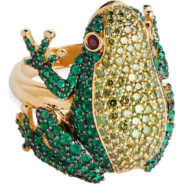 GRACE WINFREY Emerald And Diamond Frog Ring - Emerald/green Diamond/ruby