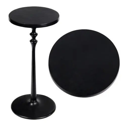 JONATHAN Y Lulu 19.5" Art Deco Classic Pedestal Round Metal Drink Table And Decorative End Table - Black