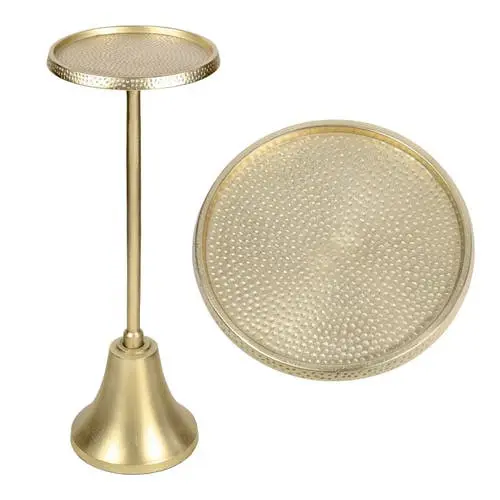 JONATHAN Y Irida 24" Art Deco Designer Pedestal Drink Table And Decorative End Table With Hammered Round Top And Bell Base - Antique Gold